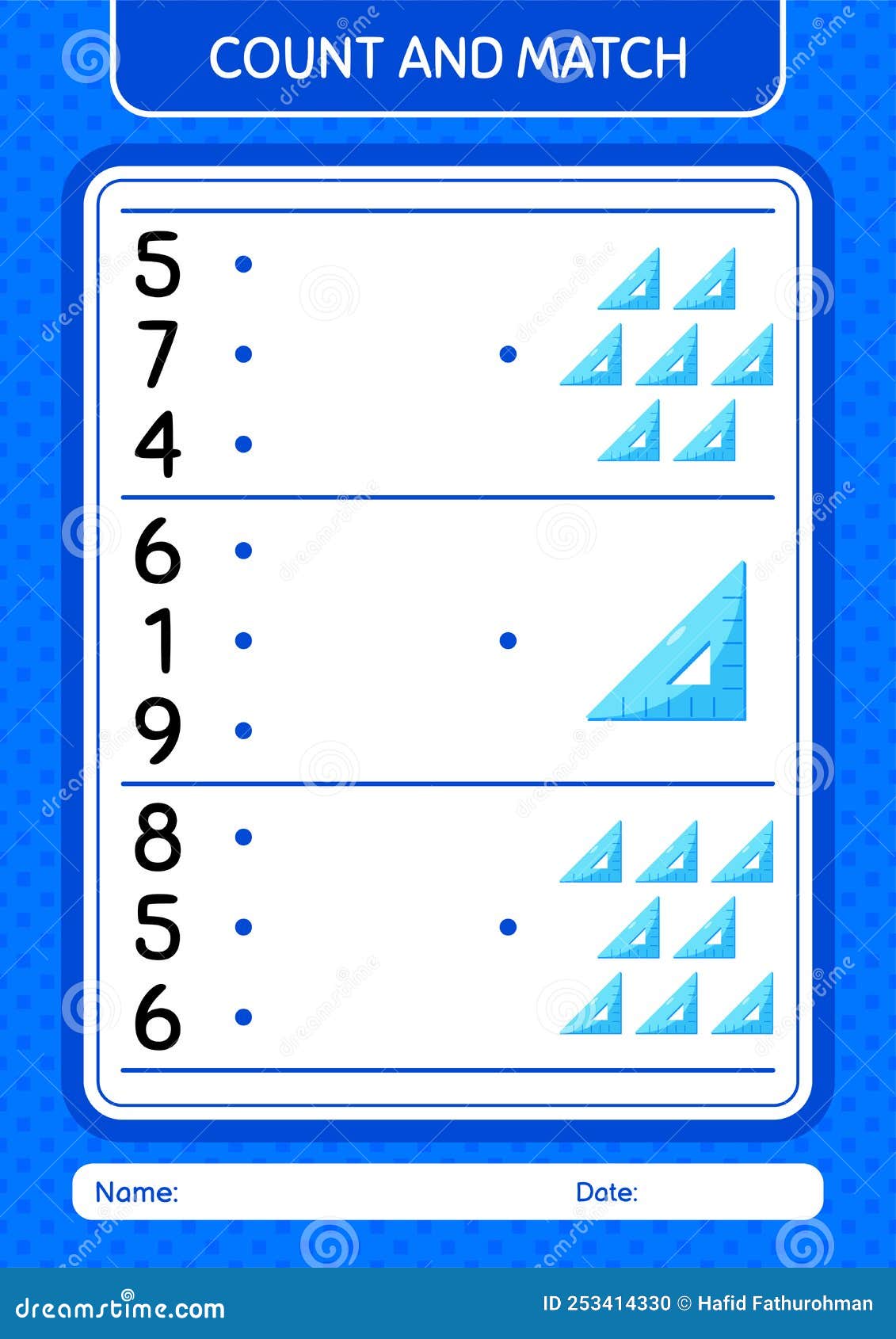 Count and Match Game with Triangle Ruler. Worksheet for Preschool Kids ...