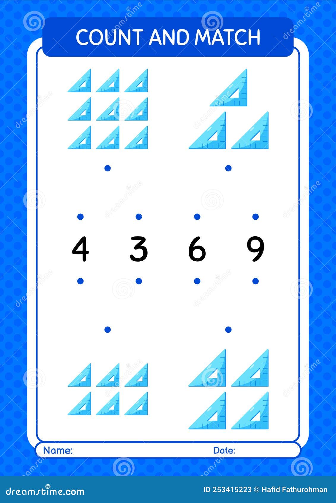 Count and Match Game with Triangle Ruler. Worksheet for Preschool Kids ...