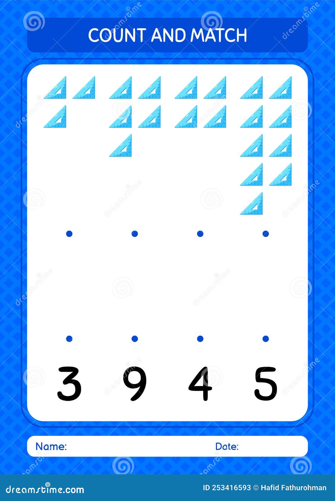 Count and Match Game with Triangle Ruler. Worksheet for Preschool Kids ...