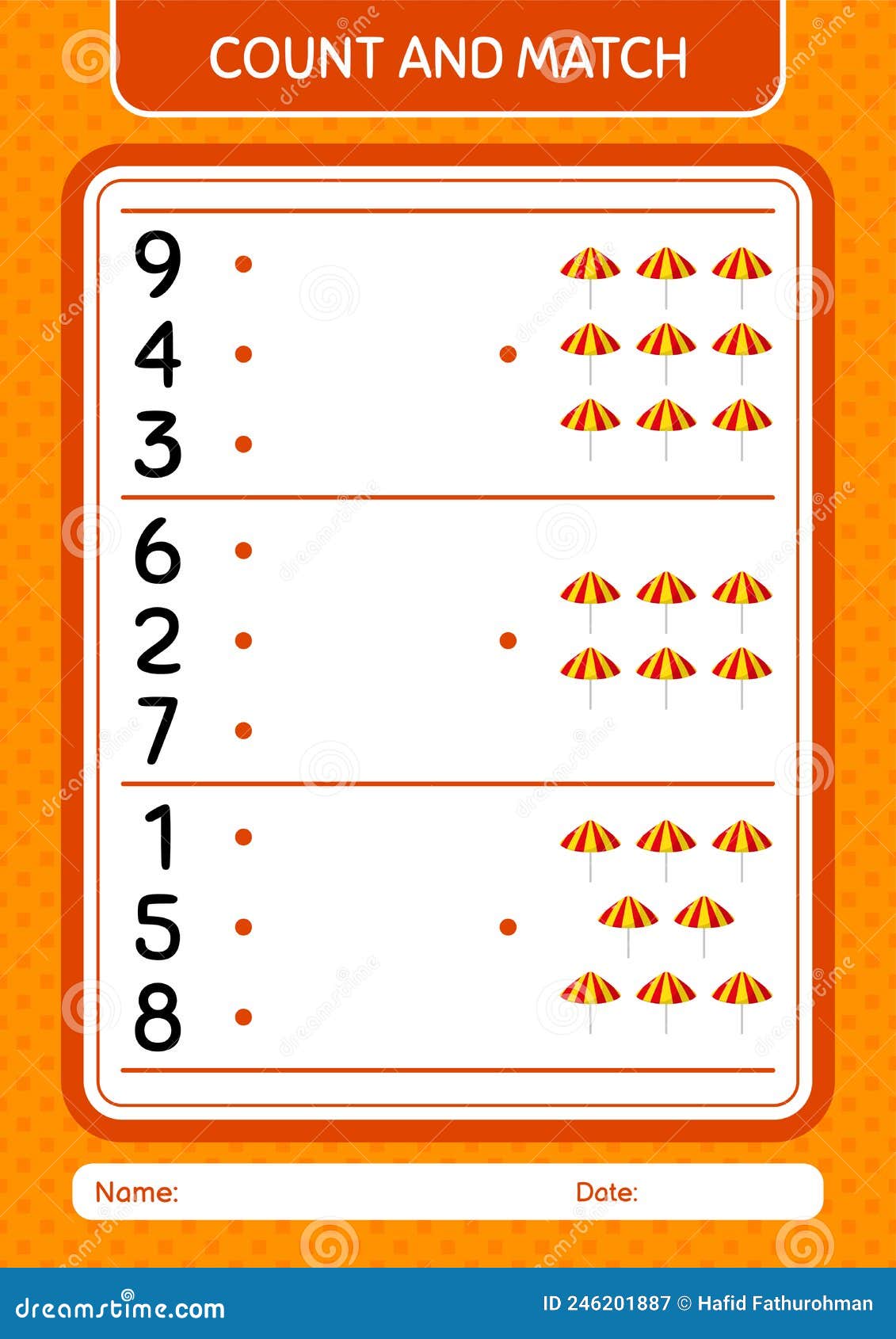 Count and Match Game with Umbrella. Worksheet for Preschool Kids, Kids ...