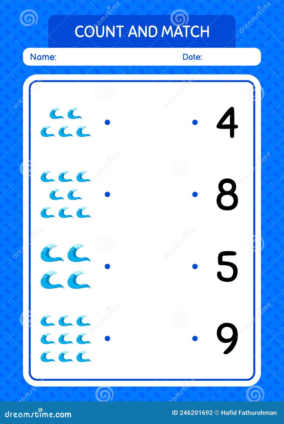 Count and Match Game with Waves. Worksheet for Preschool Kids, Kids ...