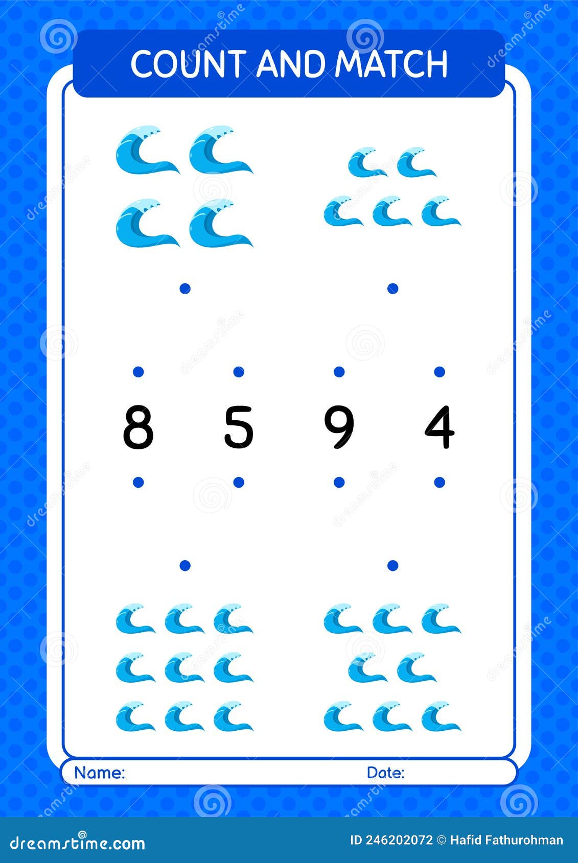 Count and Match Game with Waves. Worksheet for Preschool Kids, Kids ...