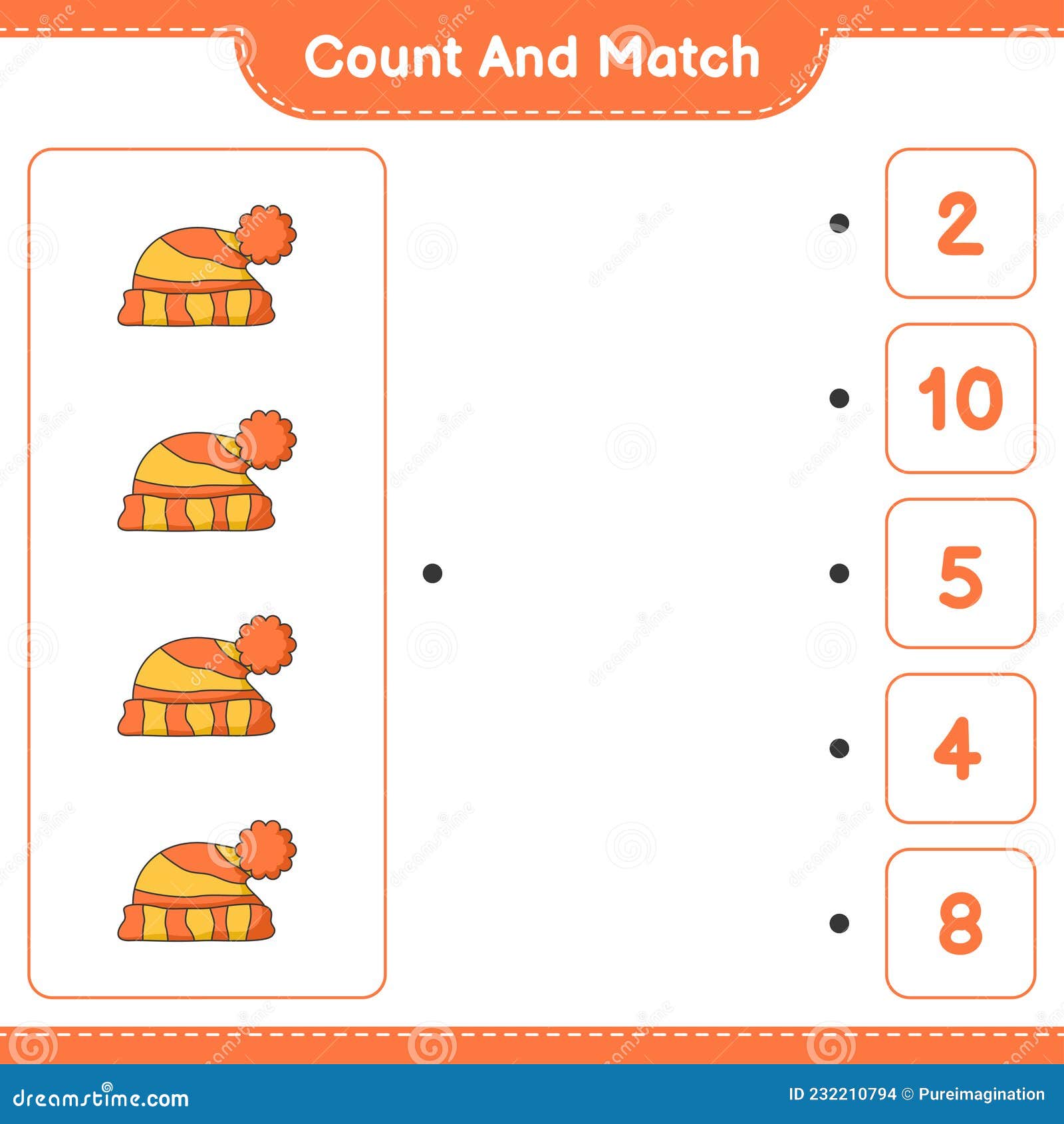 Count and Match, Count the Number of Hat and Match with the Right ...