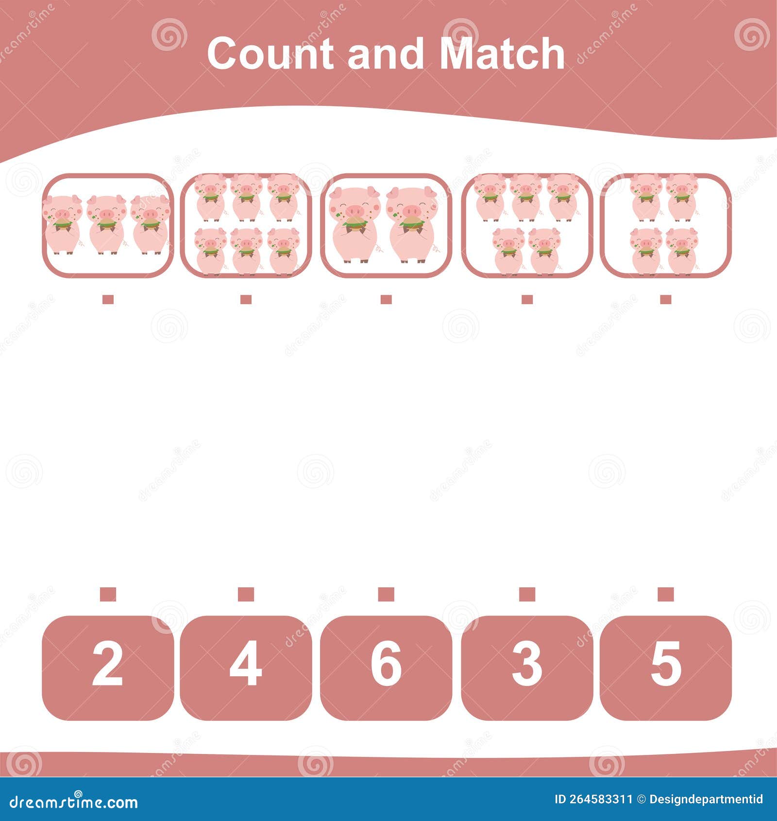 Count and Match Basic Math Worksheet Activity for Kids with Cute Farm ...
