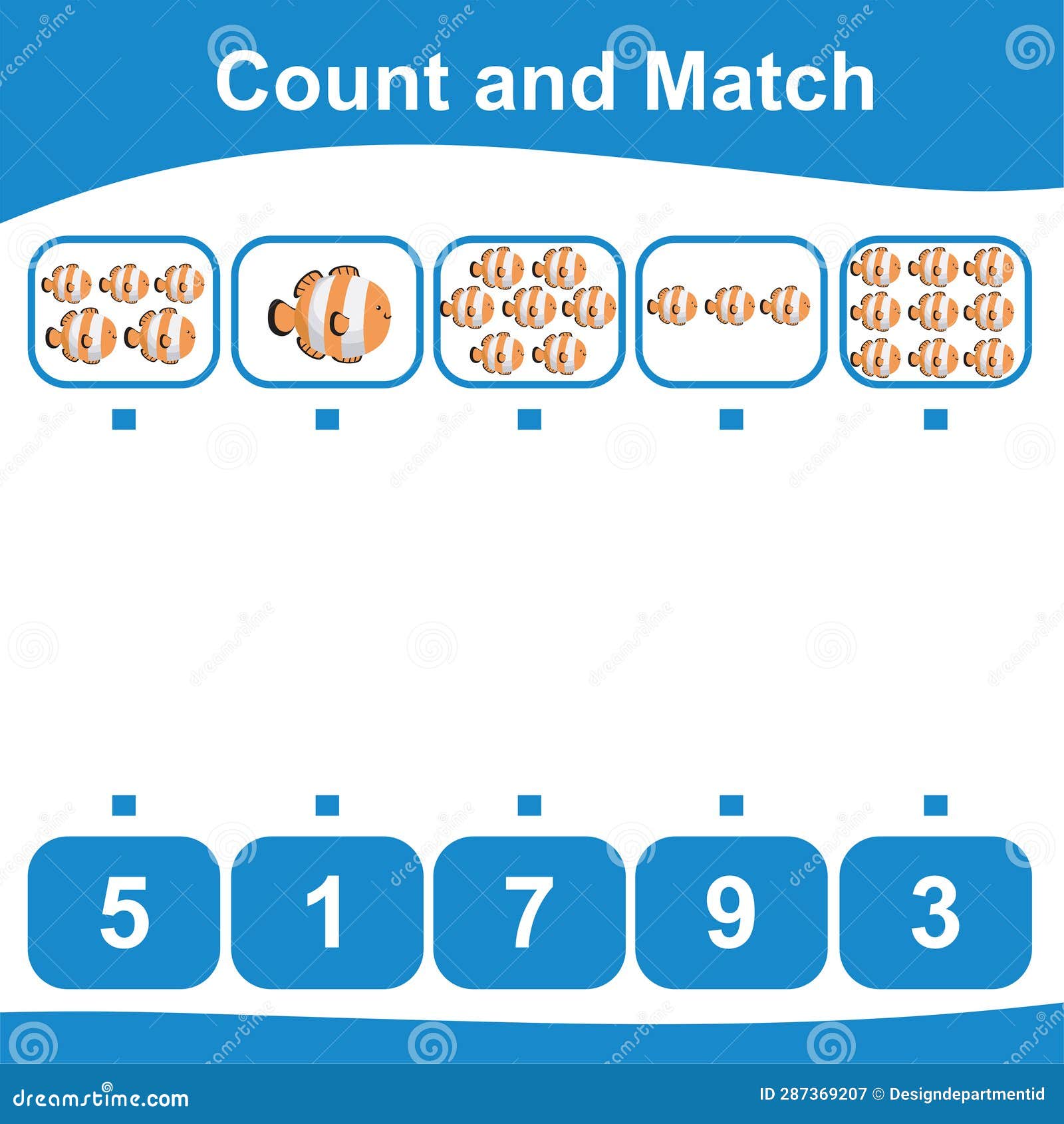 Count and Match Together Worksheet Stock Vector - Illustration of ...