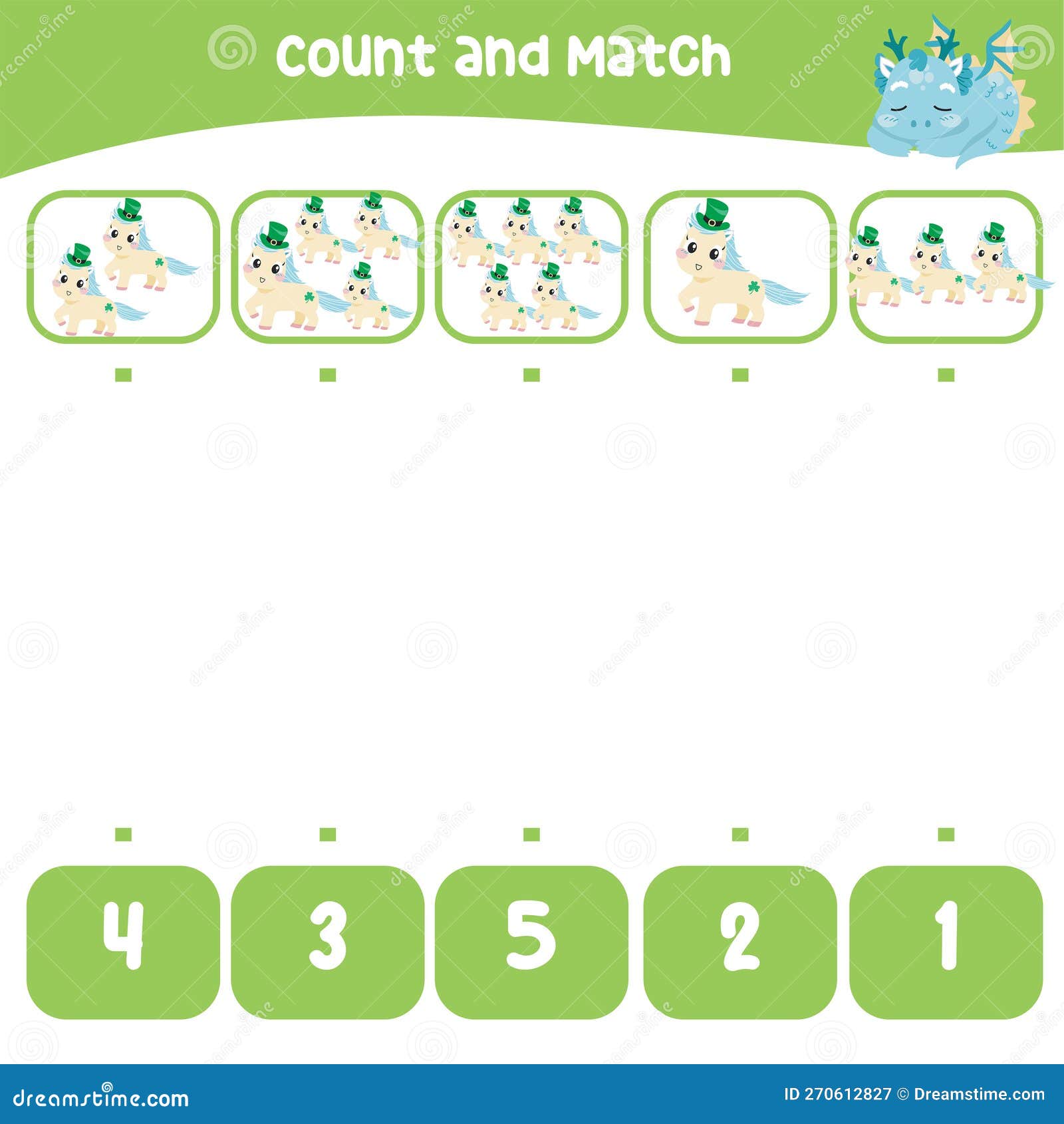 Counting Worksheet for Kids with Kawaii and Cute Baby Unicorn Cartoon ...