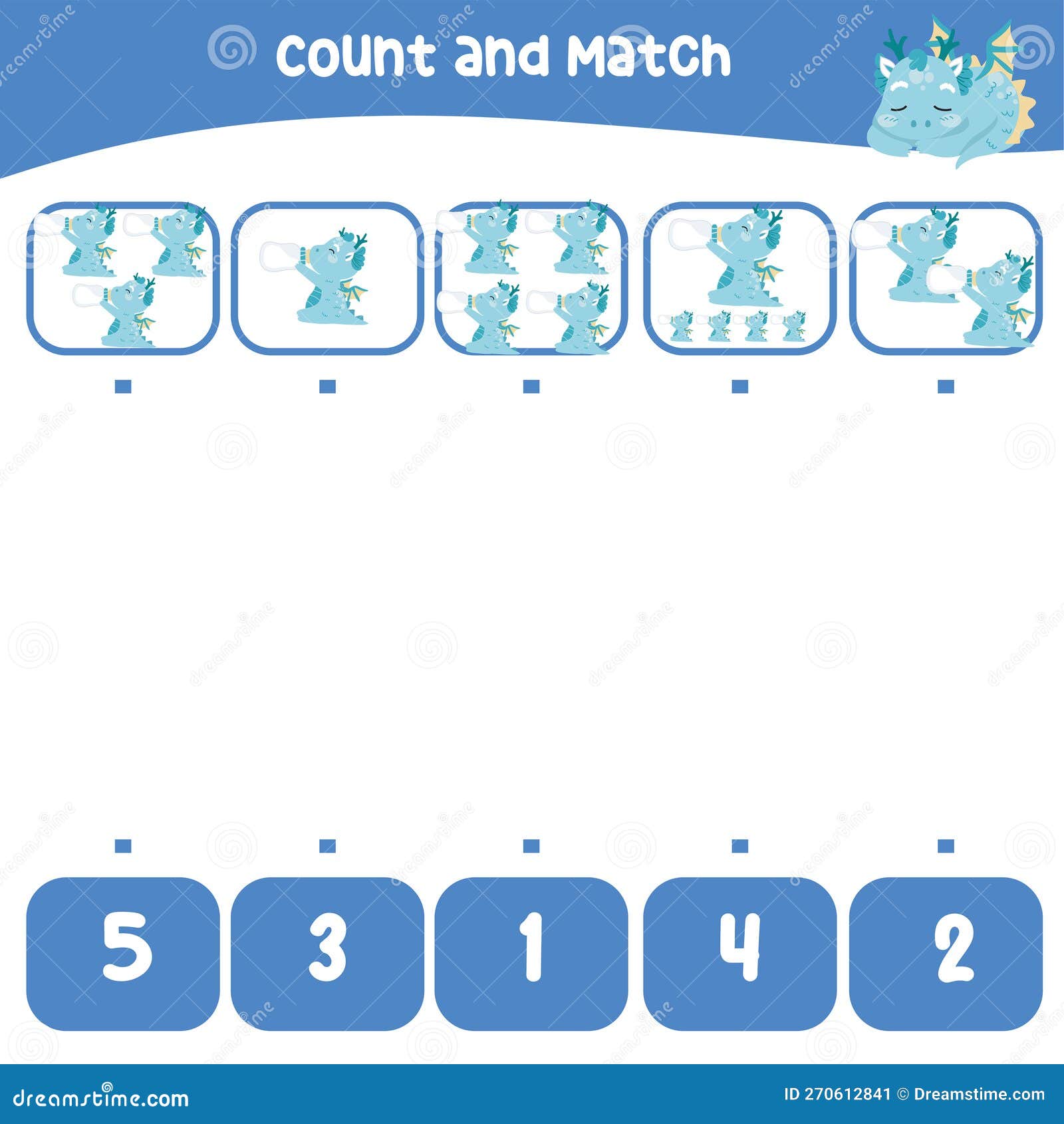 Counting Worksheet for Kids with Kawaii and Cute Baby Dragon Cartoon ...