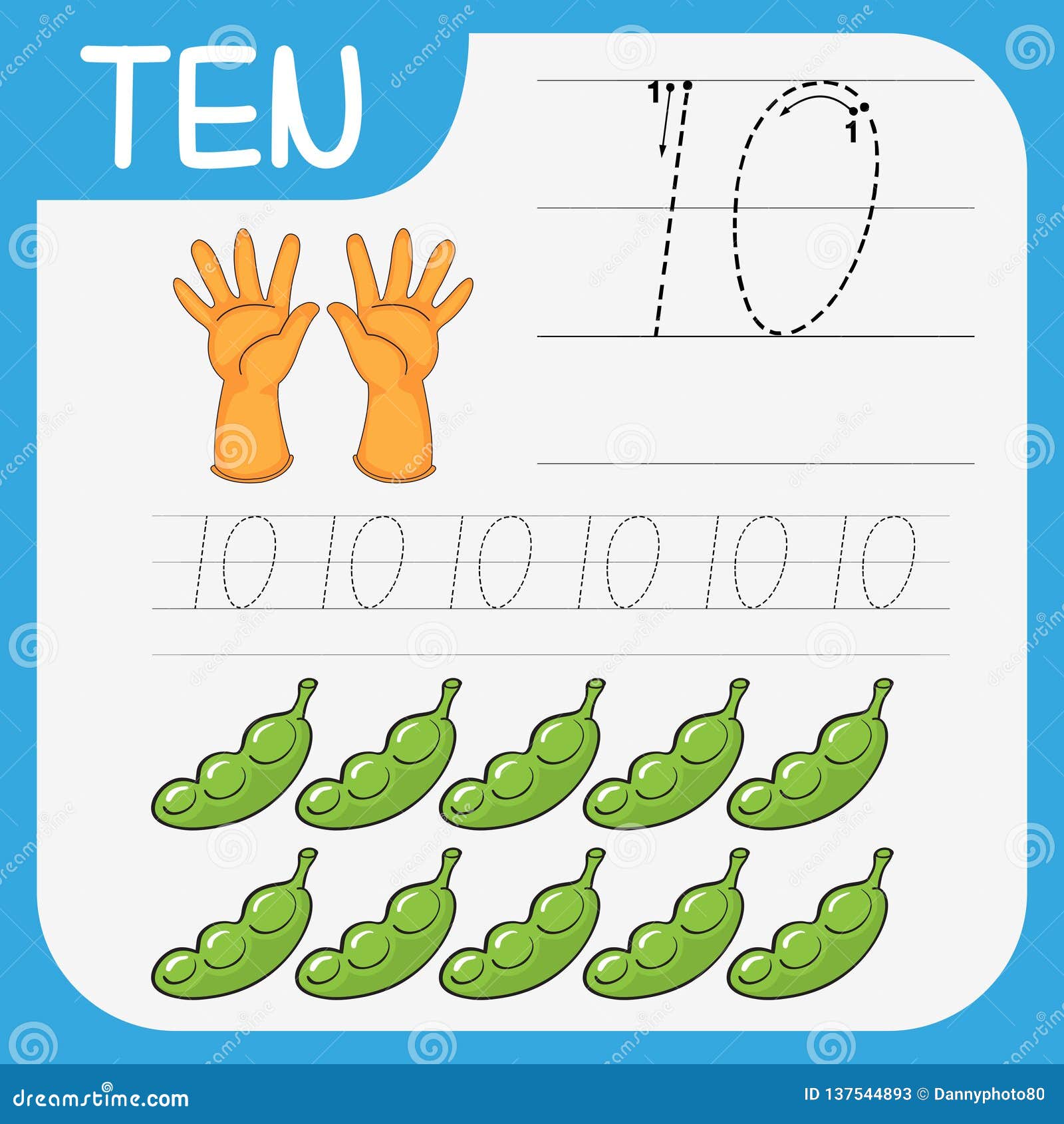 Count Math Number Ten Worksheet Stock Vector - Illustration of graphic ...