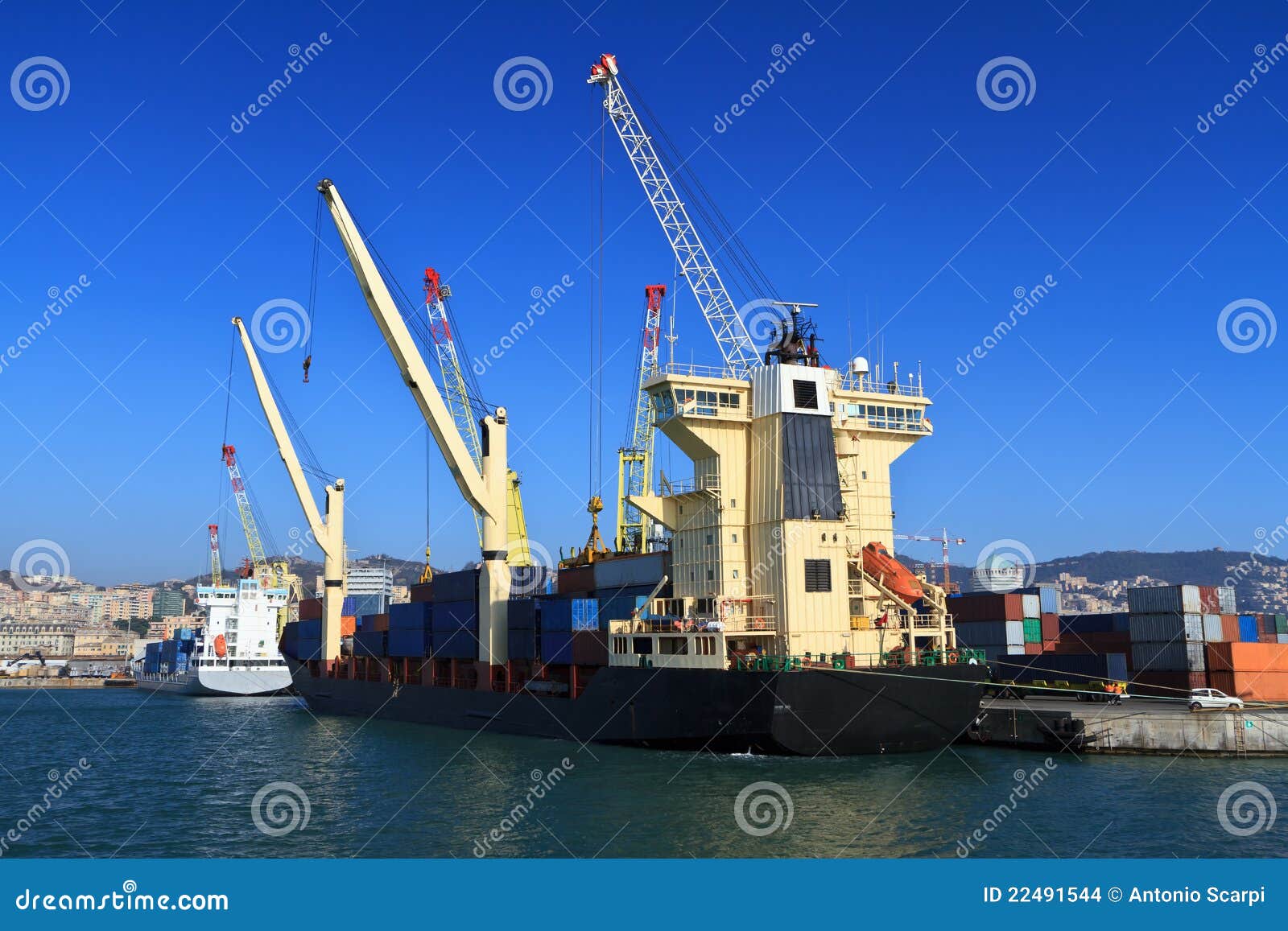 Countainer ship in port stock photo. Image of quay, import - 22491544