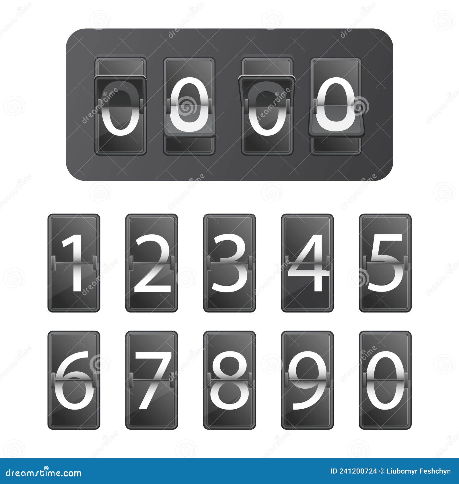 Set Of Flip Scoreboard Numbers And Symbols For Countdown Timer Or ...