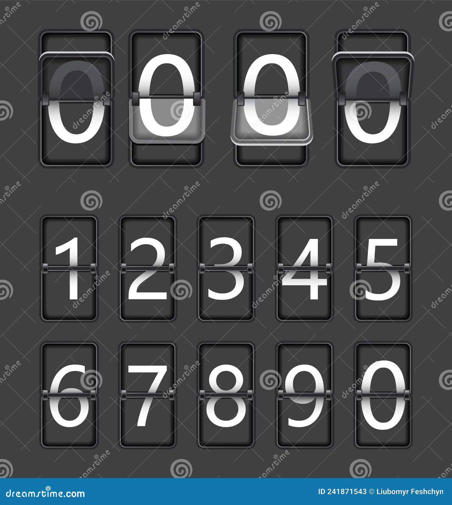 Set Of Flip Scoreboard Numbers And Symbols For Countdown Timer Or ...