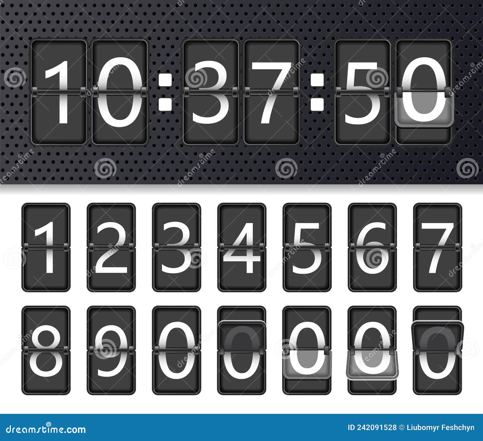 Set Of Flip Scoreboard Numbers And Symbols For Countdown Timer Or ...