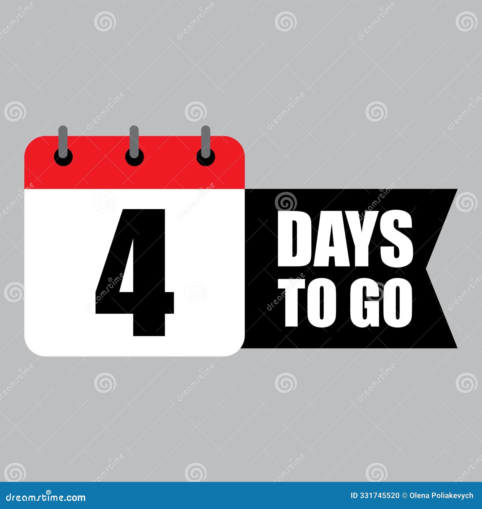 Countdown Calendar Icon. Bold 4 Days To Go Text. Red and Black Color ...