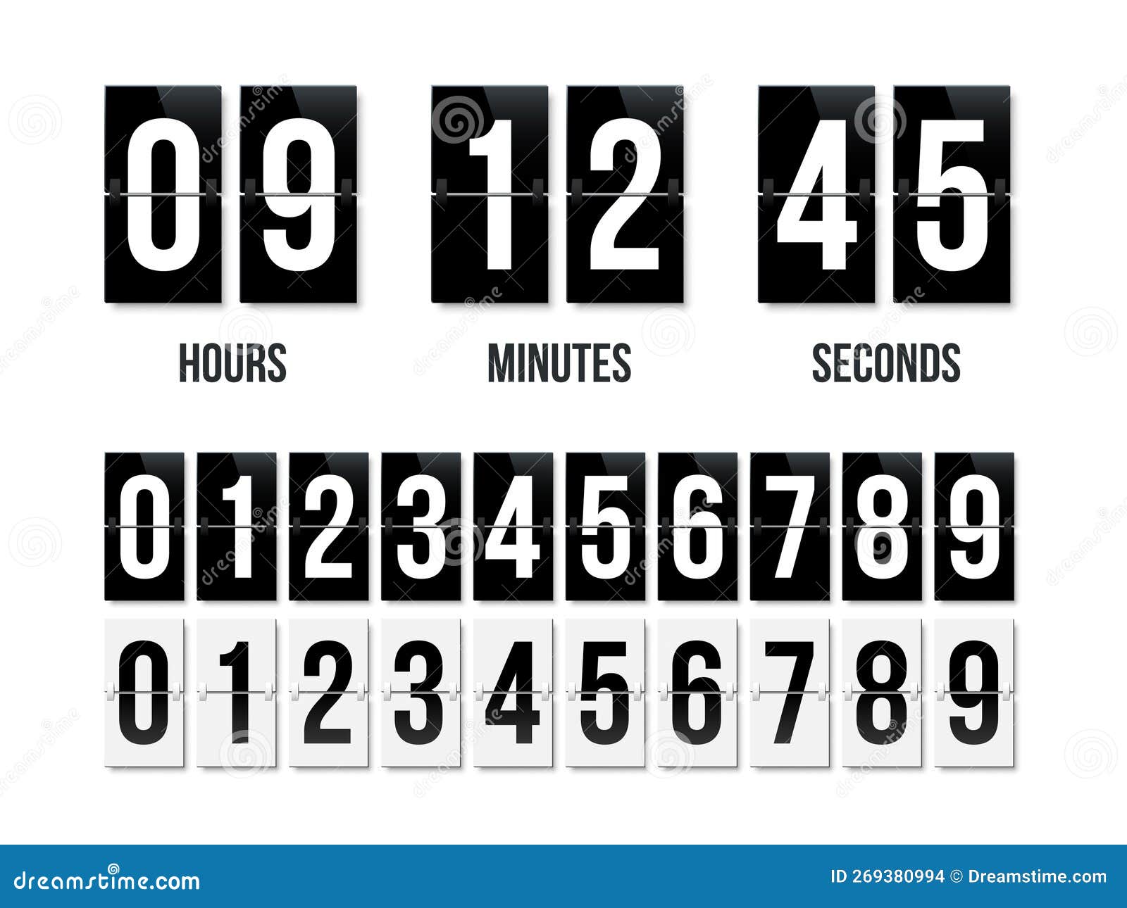 Countdown Clock Display with Black and White Nubers Set. Vector Date ...