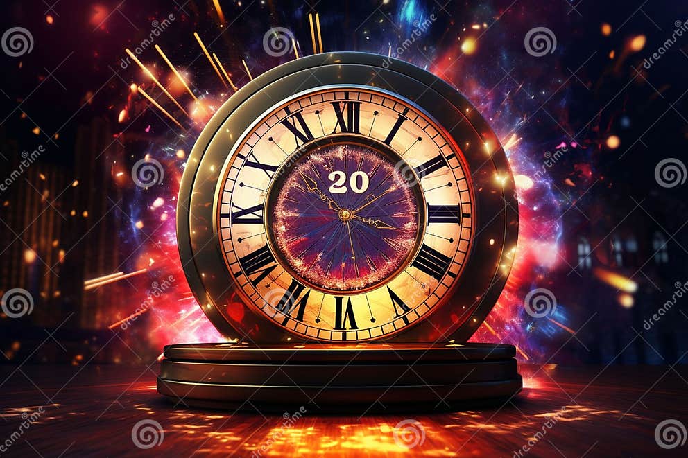 Countdown Clock Striking Midnight at a Vibrant Stock Illustration ...