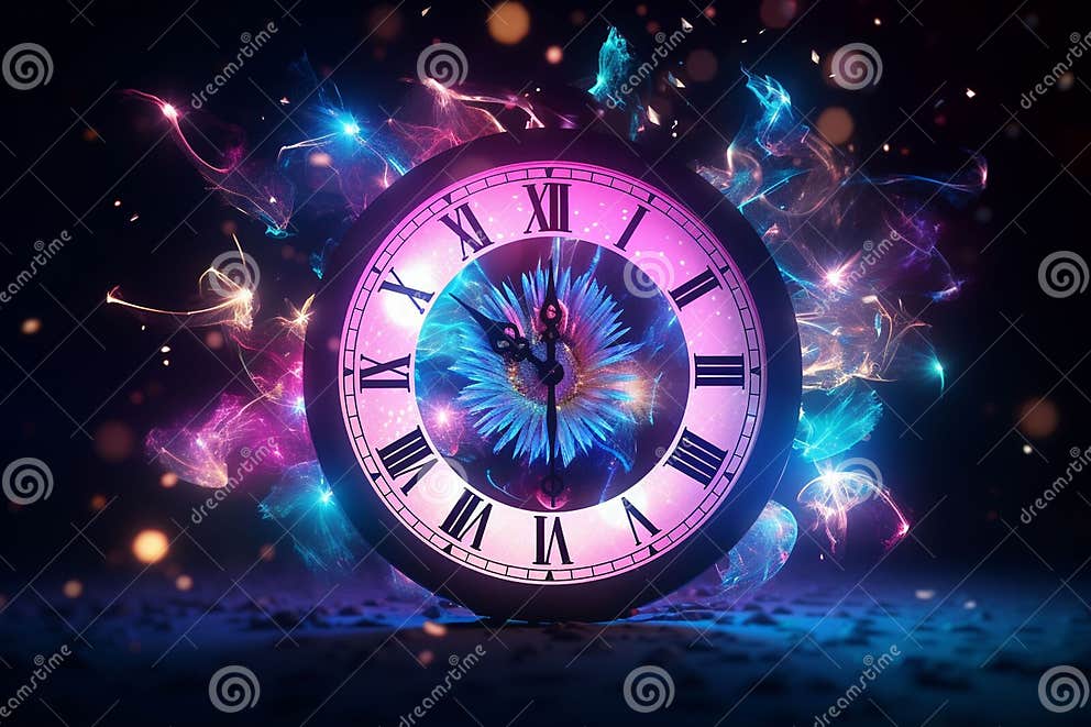 Countdown Clock Striking Midnight at a Vibrant Stock Illustration ...