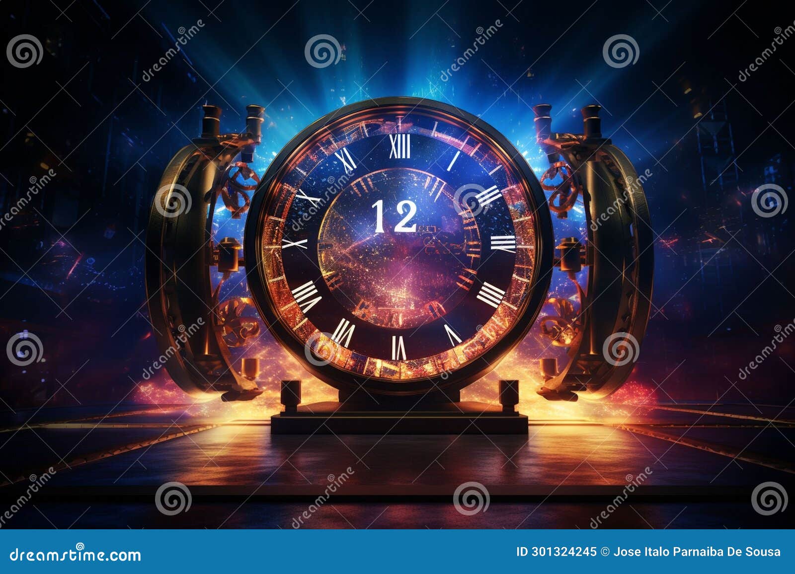 Countdown Clock Striking Midnight at a Vibrant Stock Illustration ...