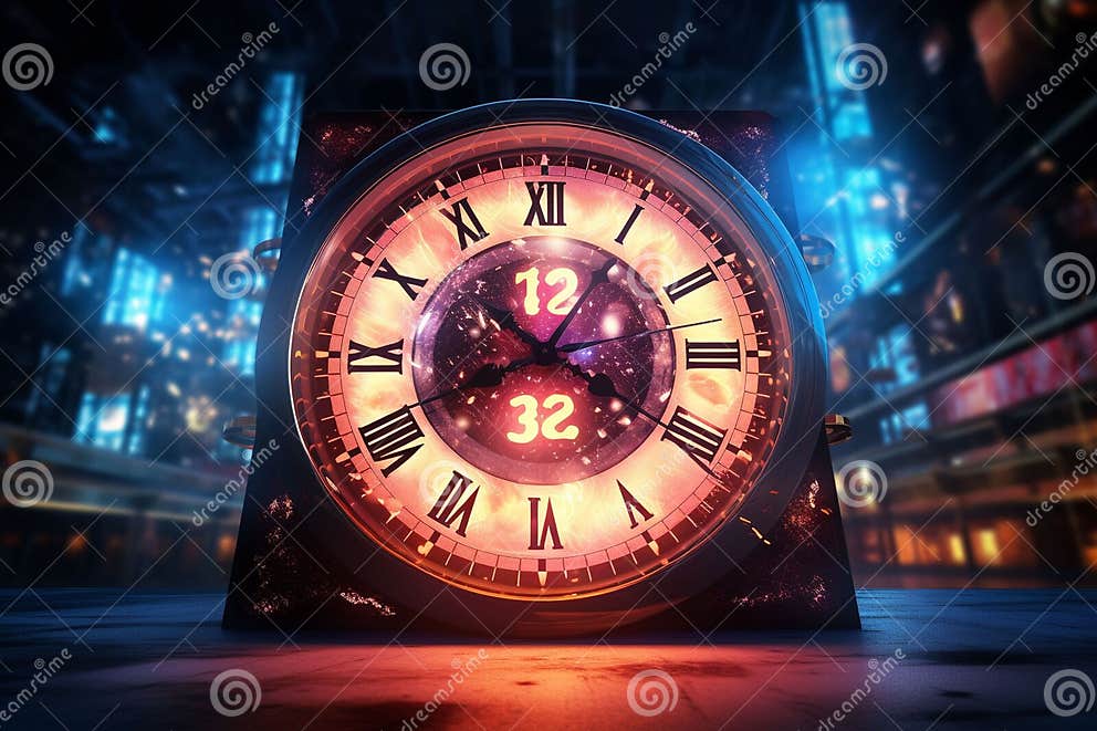 Countdown Clock Striking Midnight at a Vibrant Stock Illustration ...