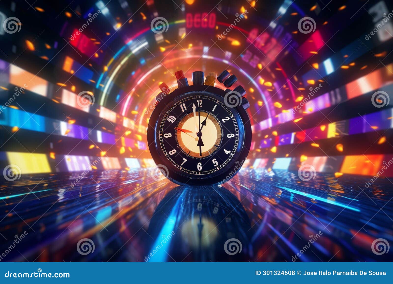 Countdown Clock Striking Midnight at a Vibrant Stock Illustration ...