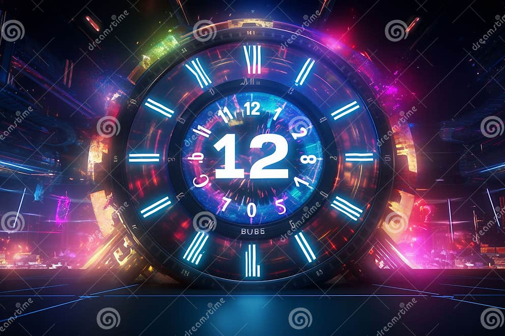 Countdown Clock Striking Midnight at a Vibrant Stock Illustration ...