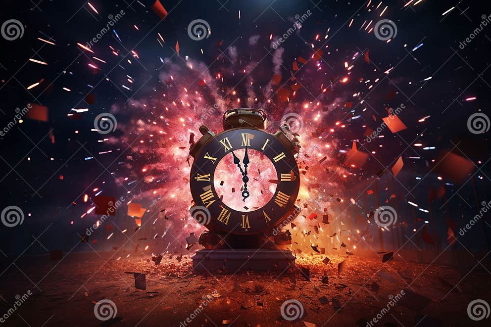 Countdown Clock Surrounded by Bursting Fireworks Stock Illustration ...