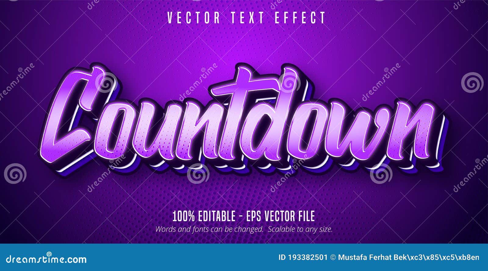 Countdown Text, Purple Color Pop Art Style Editable Text Effect Stock ...