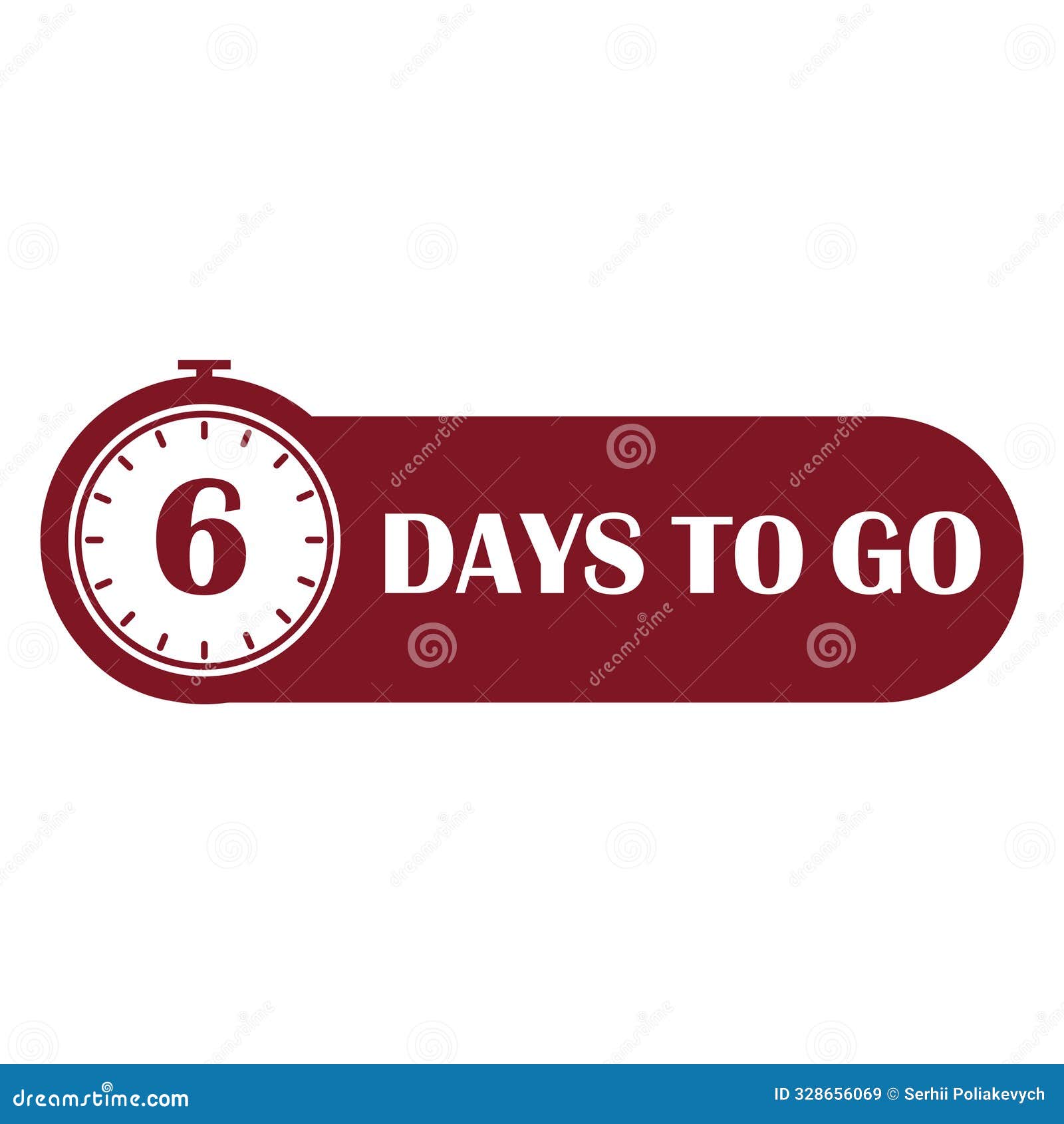Countdown Timer Icon. Six Days To Go. Vector Clock Illustration. Maroon ...