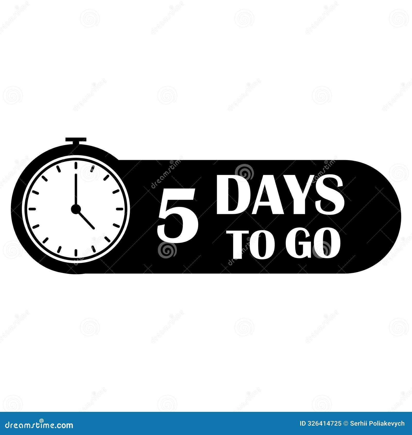 Countdown Timer Icon. Vector Illustration. 5 Days To Go Text. Black and ...