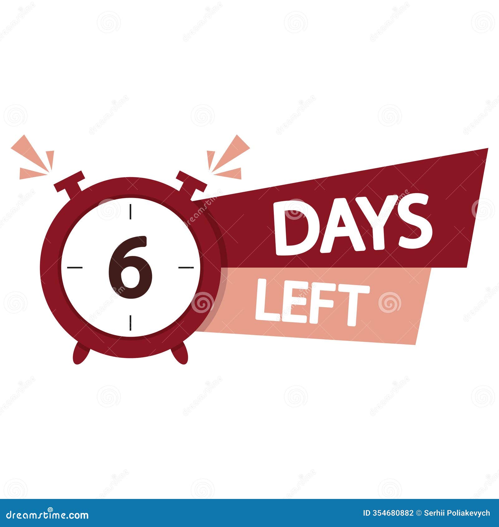 Countdown Timer Illustration. Number Six Focus. Bold 6 Days Left. Red ...