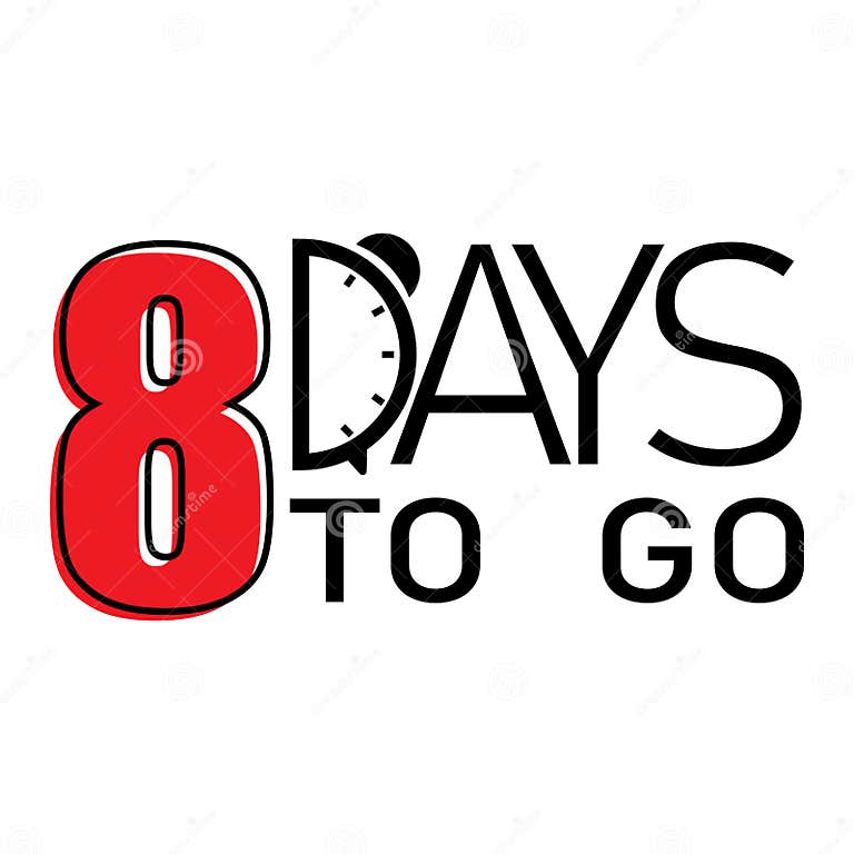 Countdown Timer Text. Bold Red Number. Eight Days Remaining. Vector ...