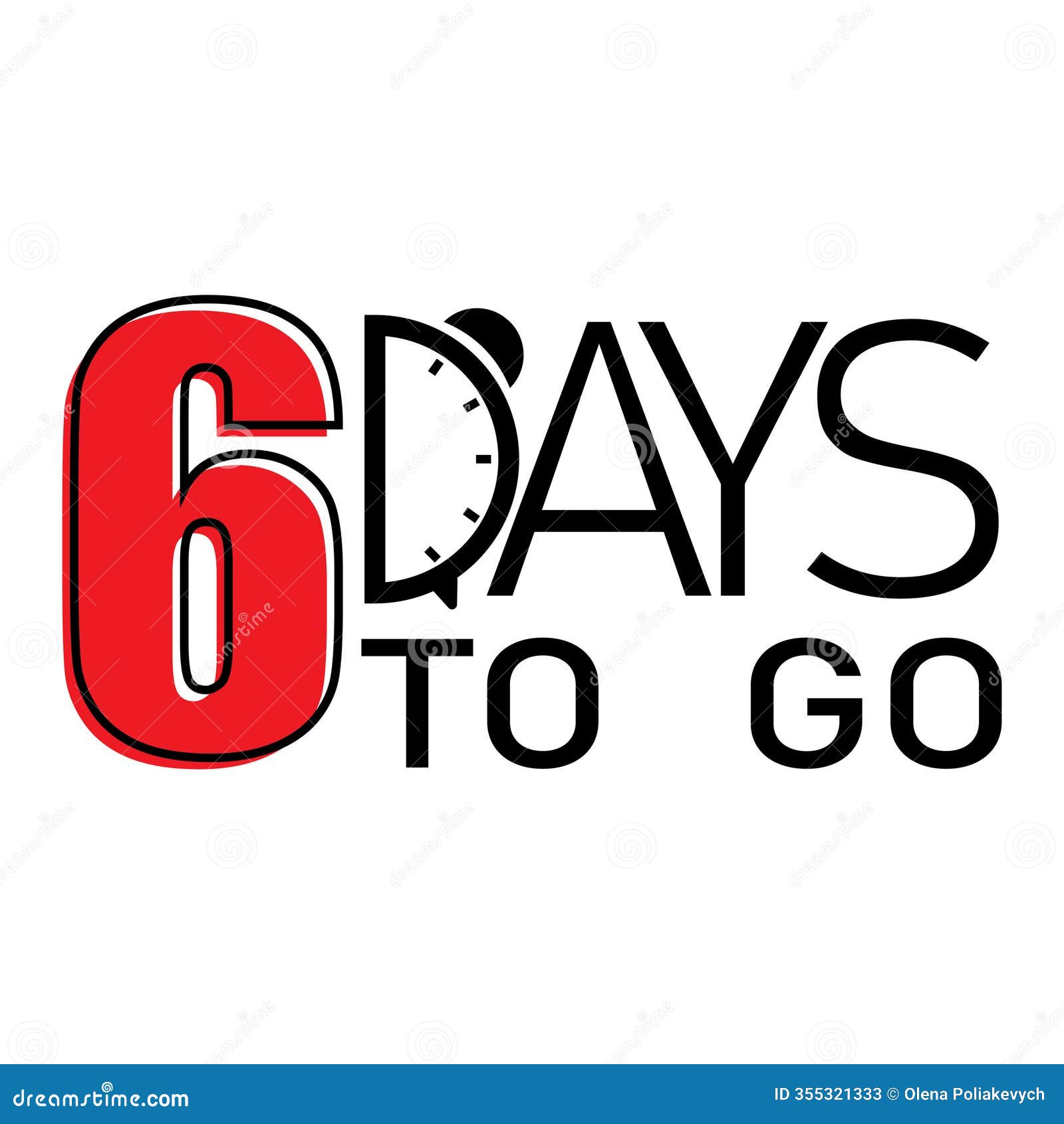 Countdown Timer Text. Bold Red Number. Six Days Remaining. Vector Time ...