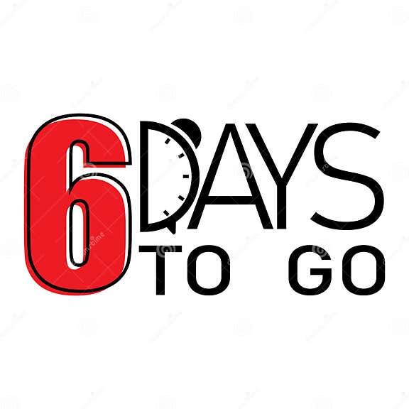 Countdown Timer Text. Bold Red Number. Six Days Remaining. Vector Time ...