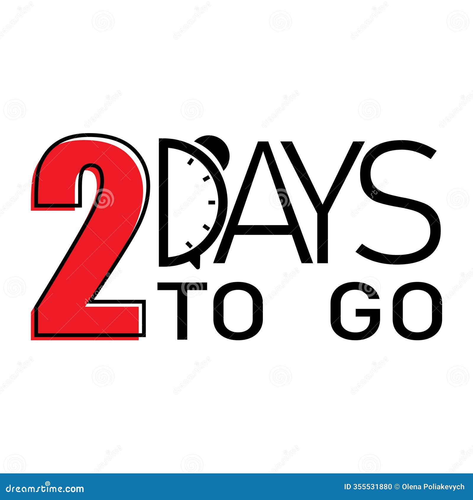 Countdown Timer Text. Bold Red Number. Two Days Remaining. Vector Time ...