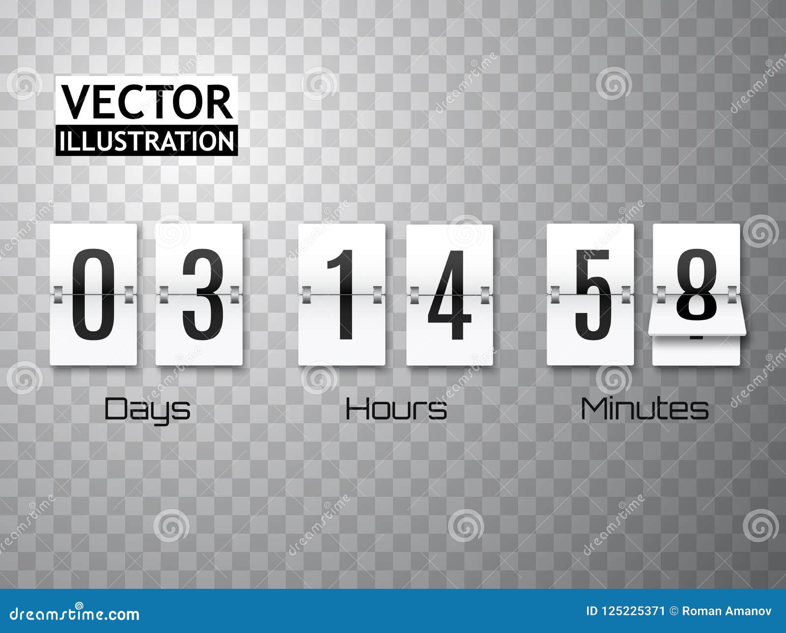 Countdown Timer with White Numbers Isolated on Transparent Background ...