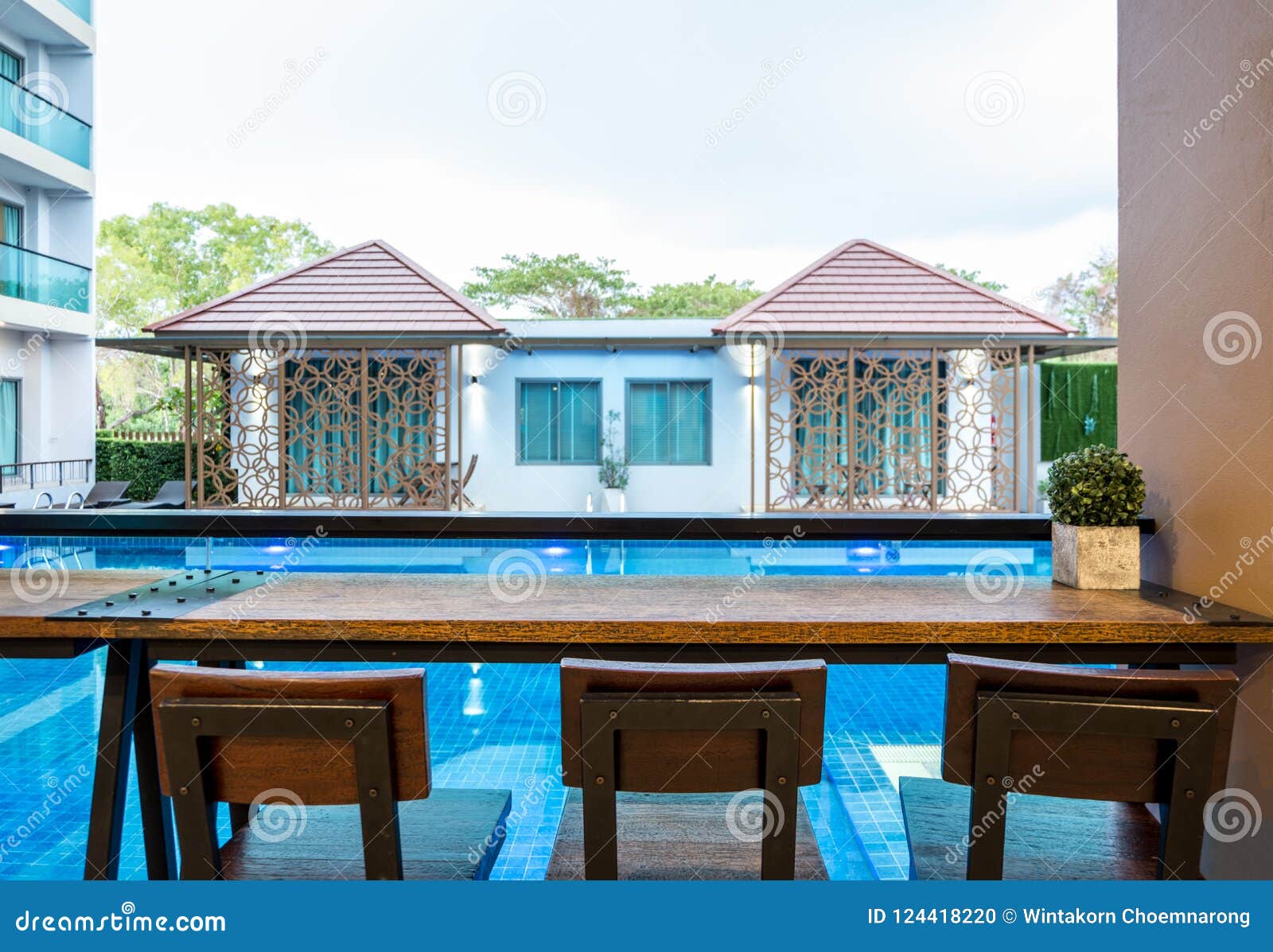 Counter Bar in Loft Style beside Swimming Pool Stock Photo - Image of ...