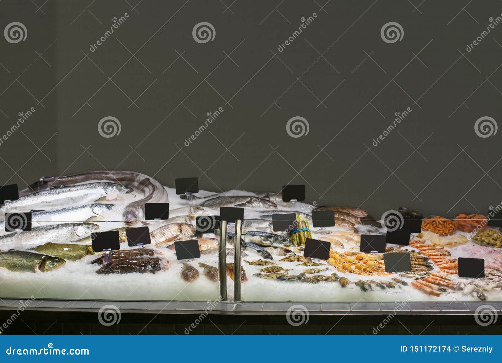 Counter with Fresh Fresh Seafood in Store Stock Photo - Image of ...