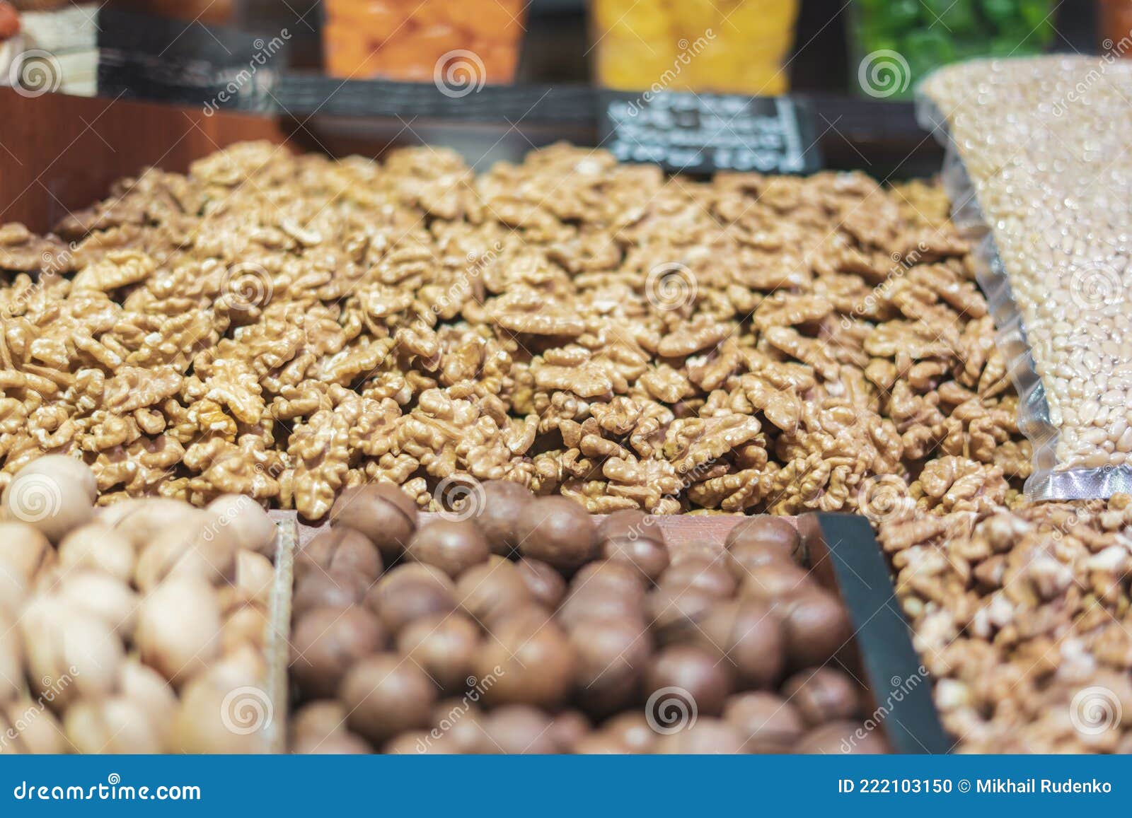 Counter with Organic Nuts in Vegan Market B Stock Photo - Image of diet ...
