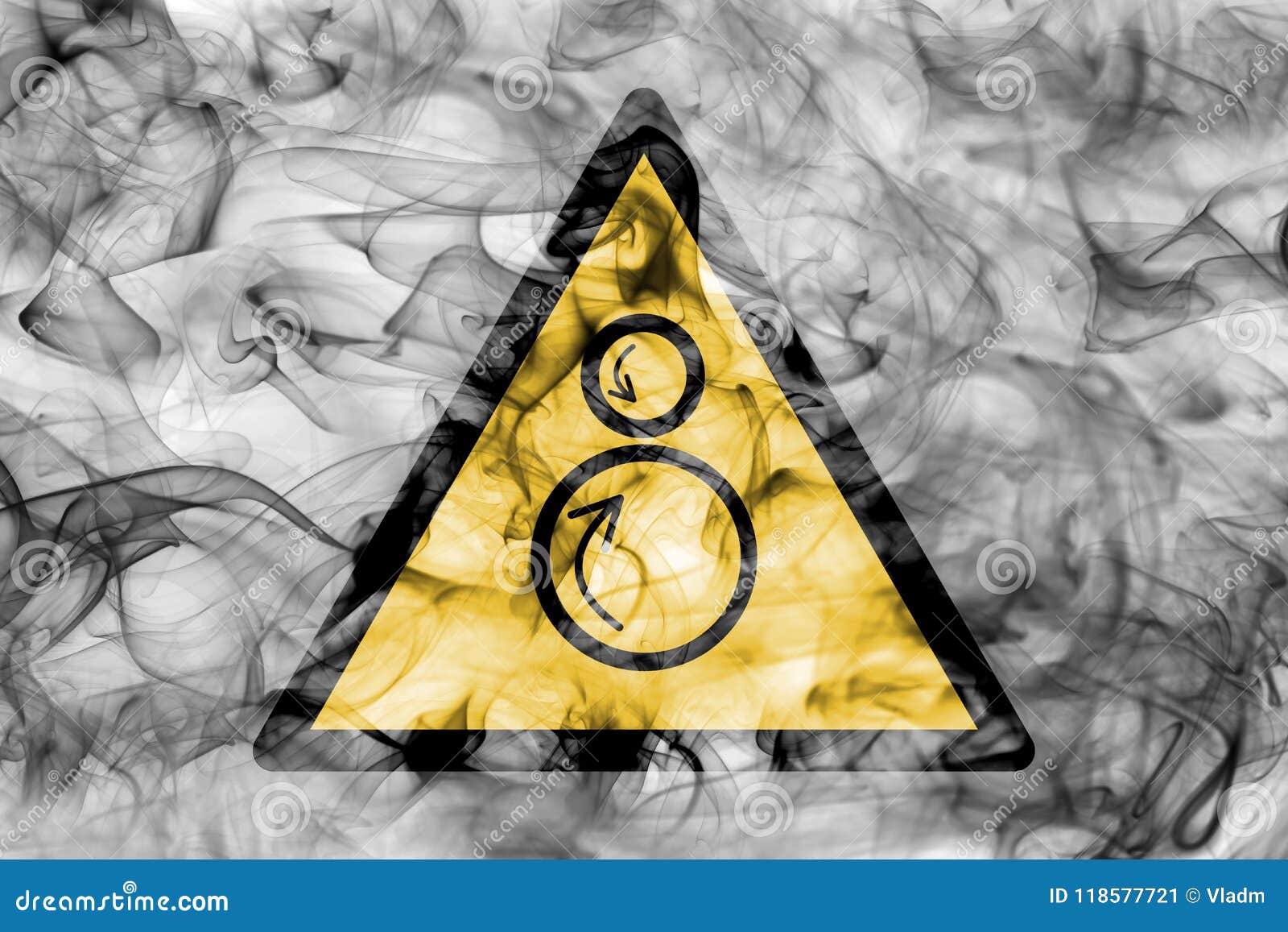 Counter Rotating Roller Hazard Warning Smoke Sign. Triangular Wa Stock ...