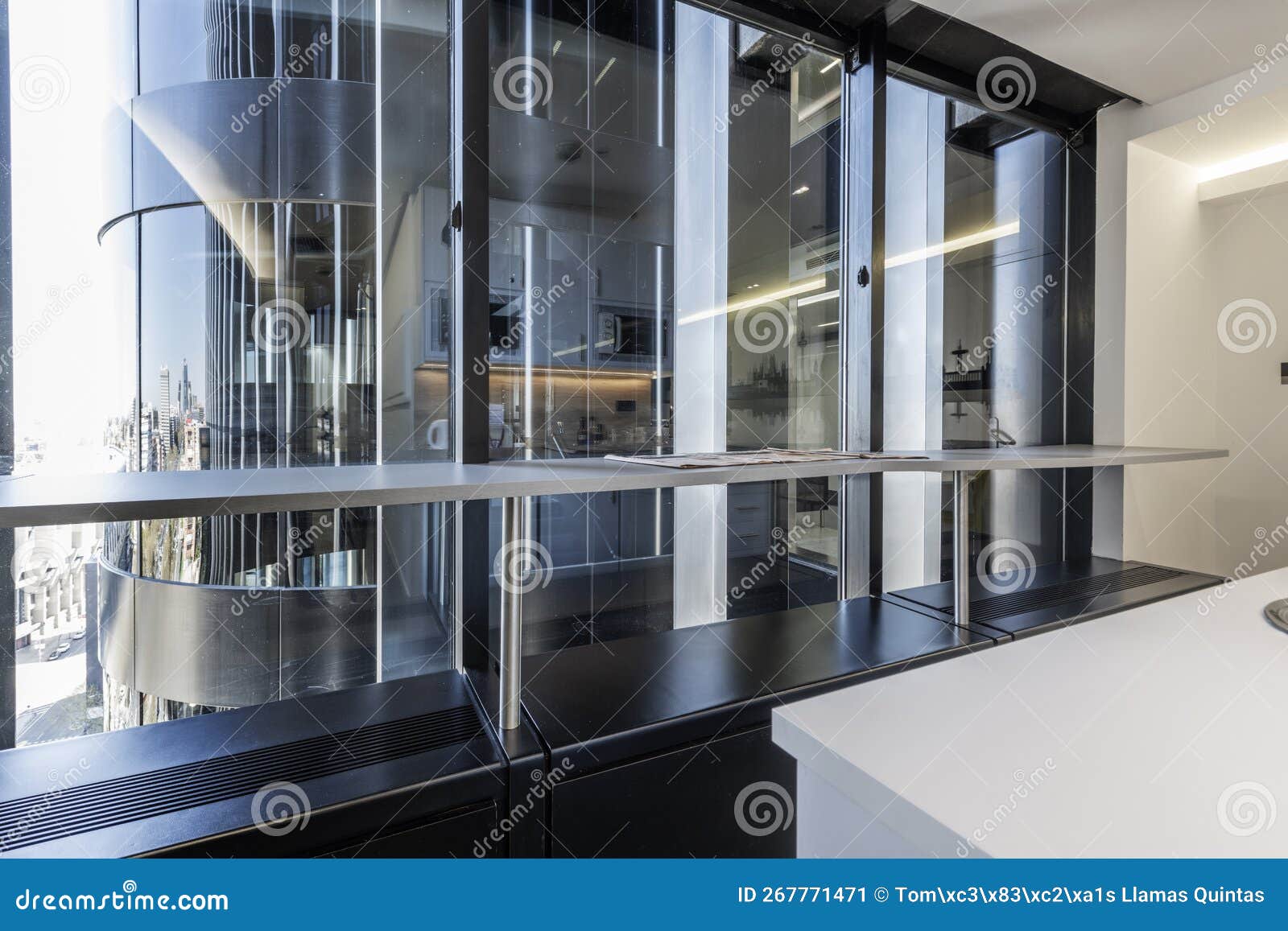 Counter Table Inside an Office with Good Views of the City Stock Image ...