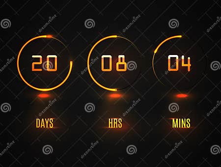 Counter Timer. Countdown Website Vector Template Digital Clock Timer Background. Neon Glow on a ...