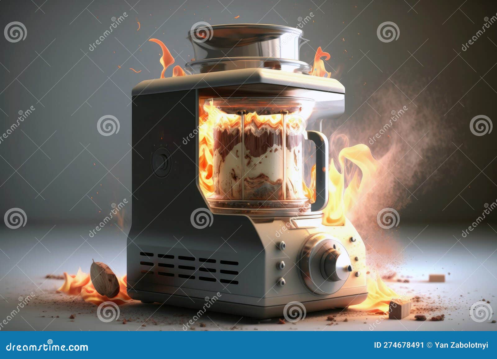 Countertop Food Processor Fire in Modern Apartment Design , Realistic ...