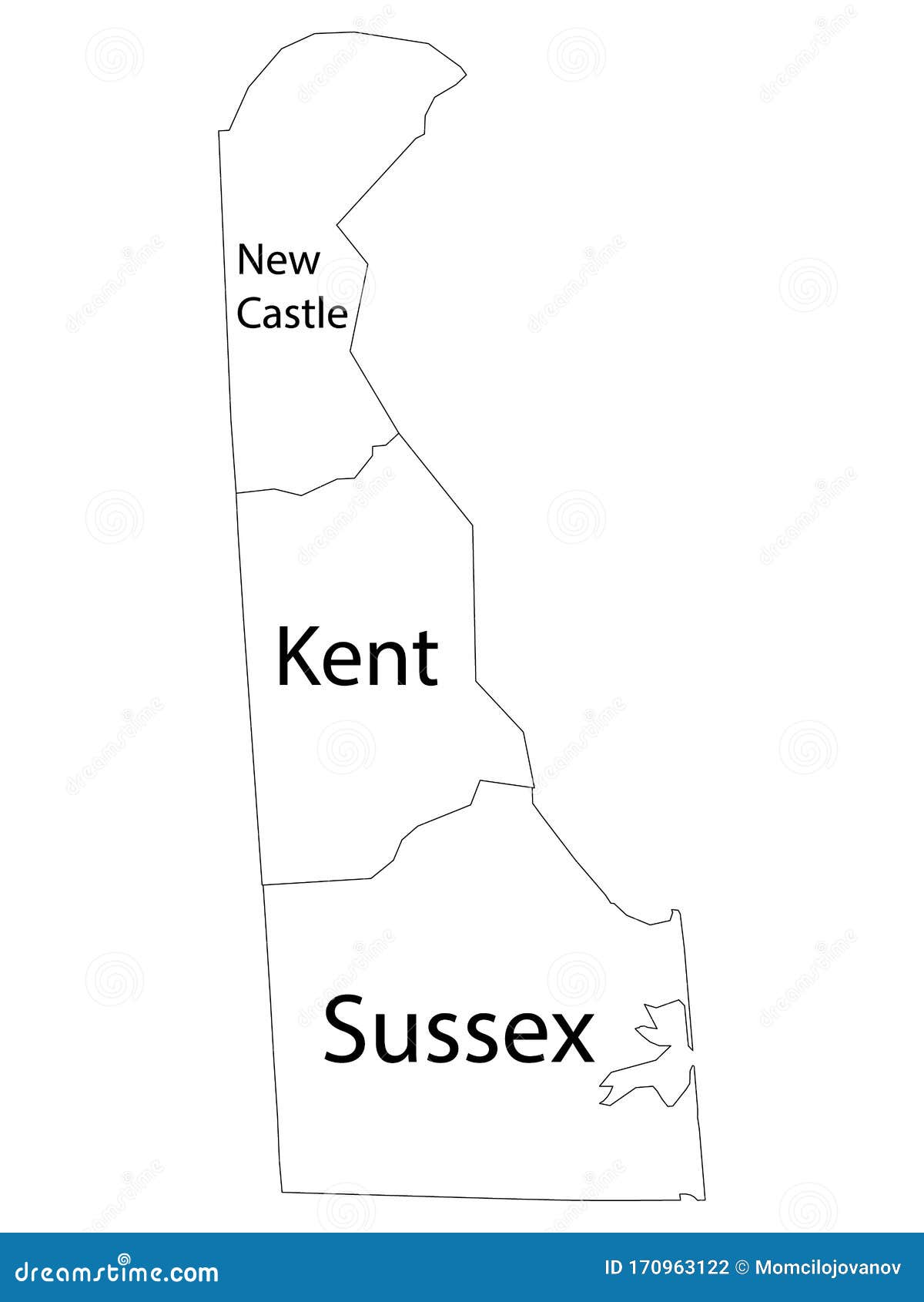 Counties Map of US State of Delaware Stock Vector - Illustration of ...
