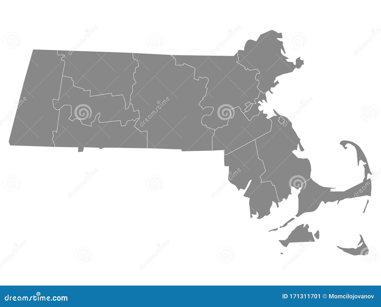 Counties Map of US State of Massachusetts Stock Vector - Illustration ...