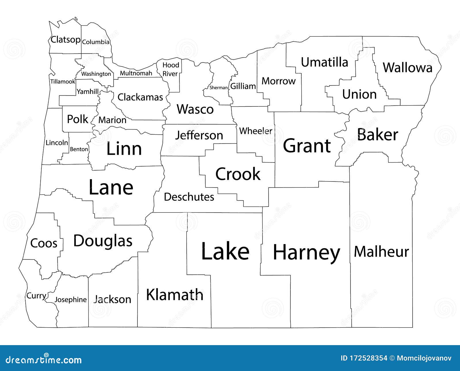 Counties Map of US State of Oregon Stock Vector - Illustration of ...