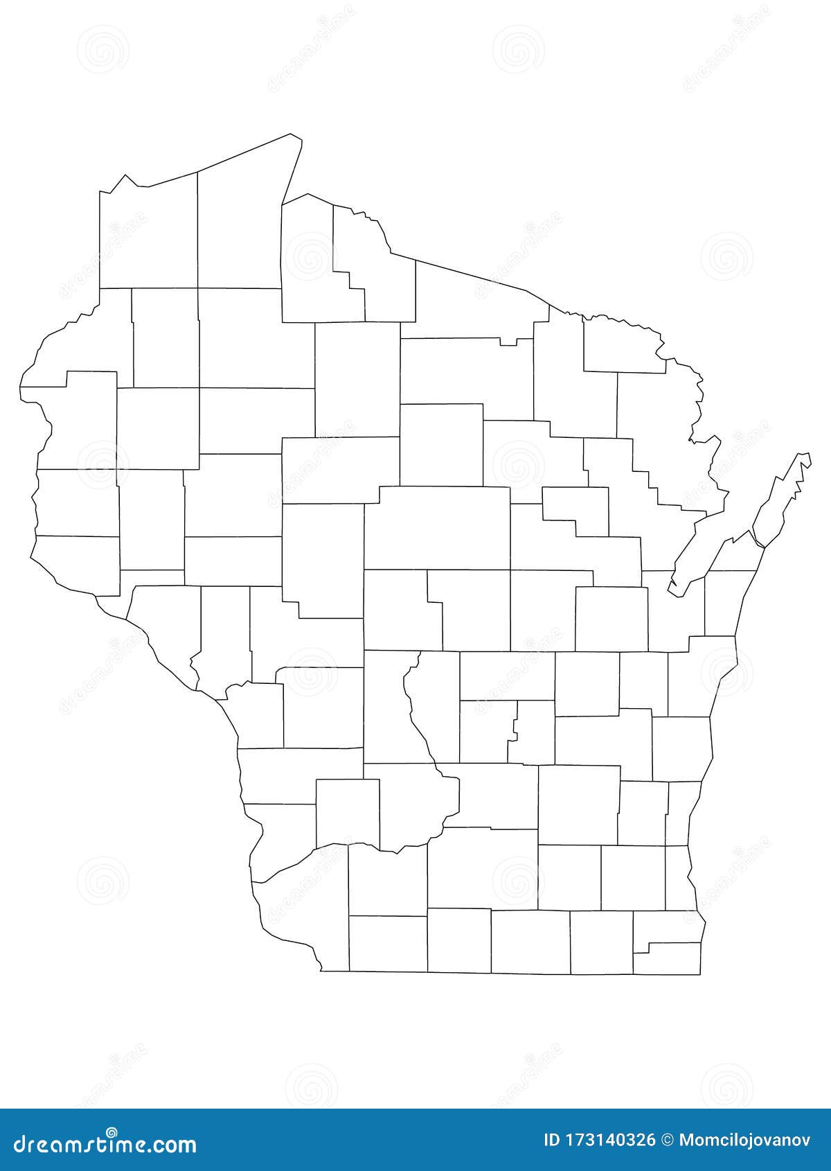Counties Map of US State of Wisconsin Stock Vector - Illustration of ...