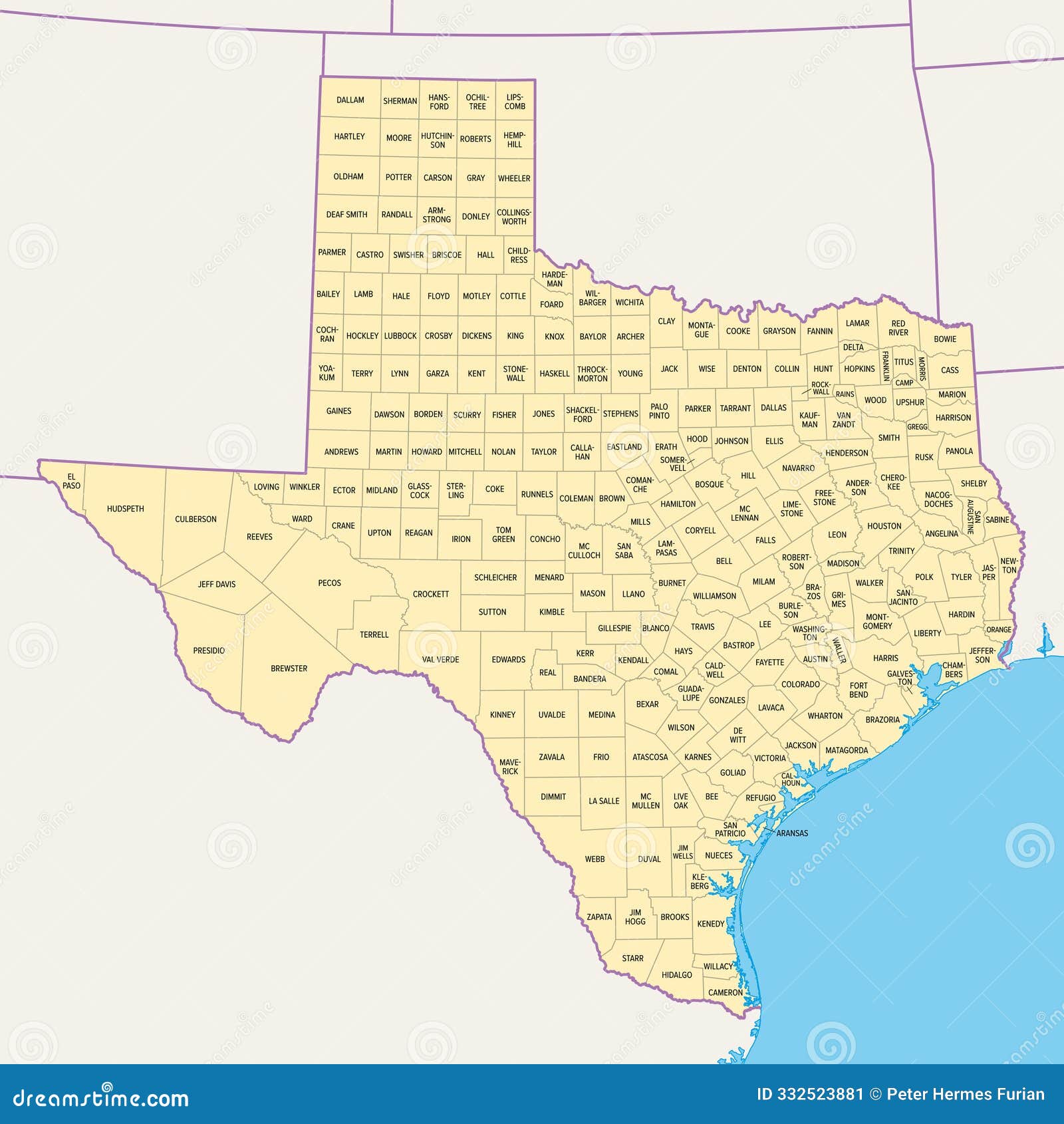 Texas, U.S. State, Subdivided into 254 Counties, Political Map Stock ...