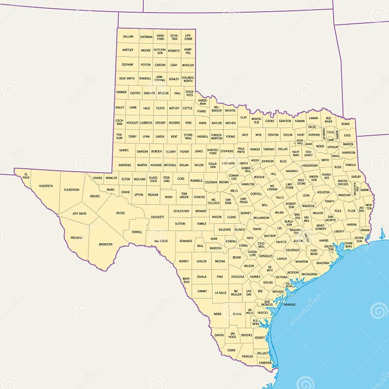 Texas, U.S. State, Subdivided into 254 Counties, Political Map Stock ...