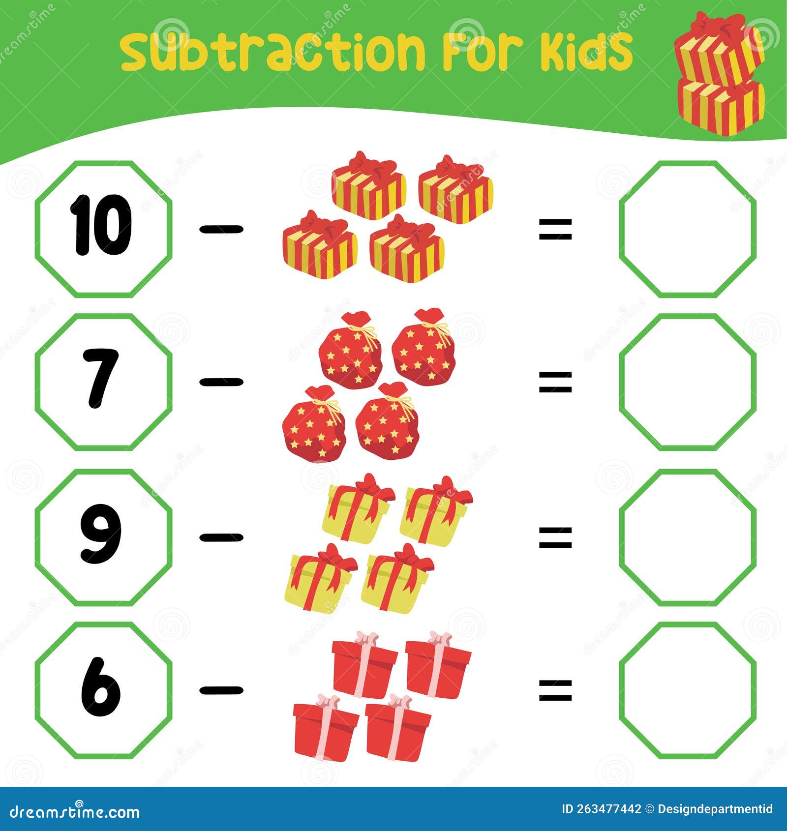 Subtraction Worksheet. Counting Activity Worksheet for Children Stock Vector - Illustration of ...