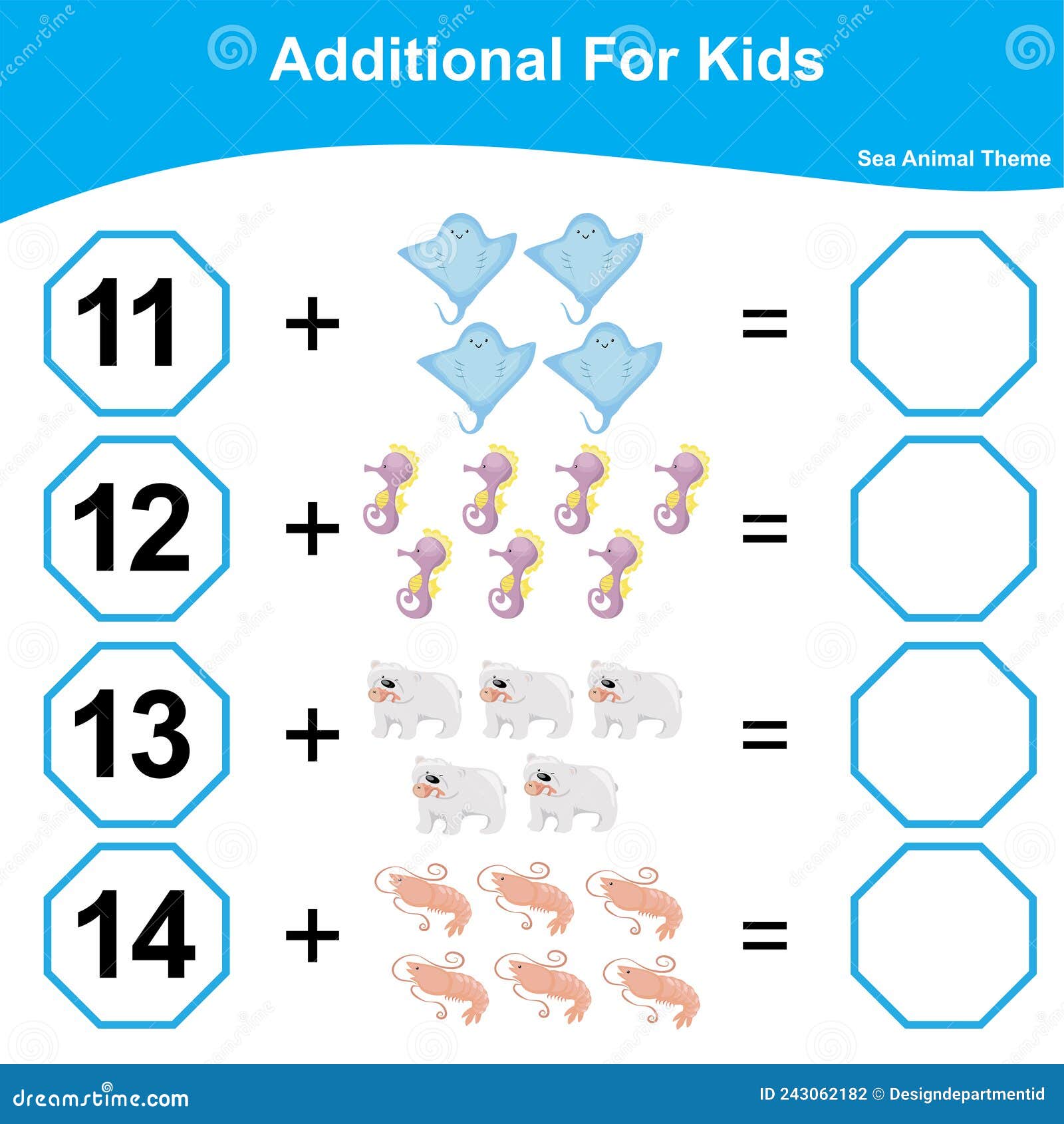 Addition Worksheet for Kids Stock Vector - Illustration of hand ...