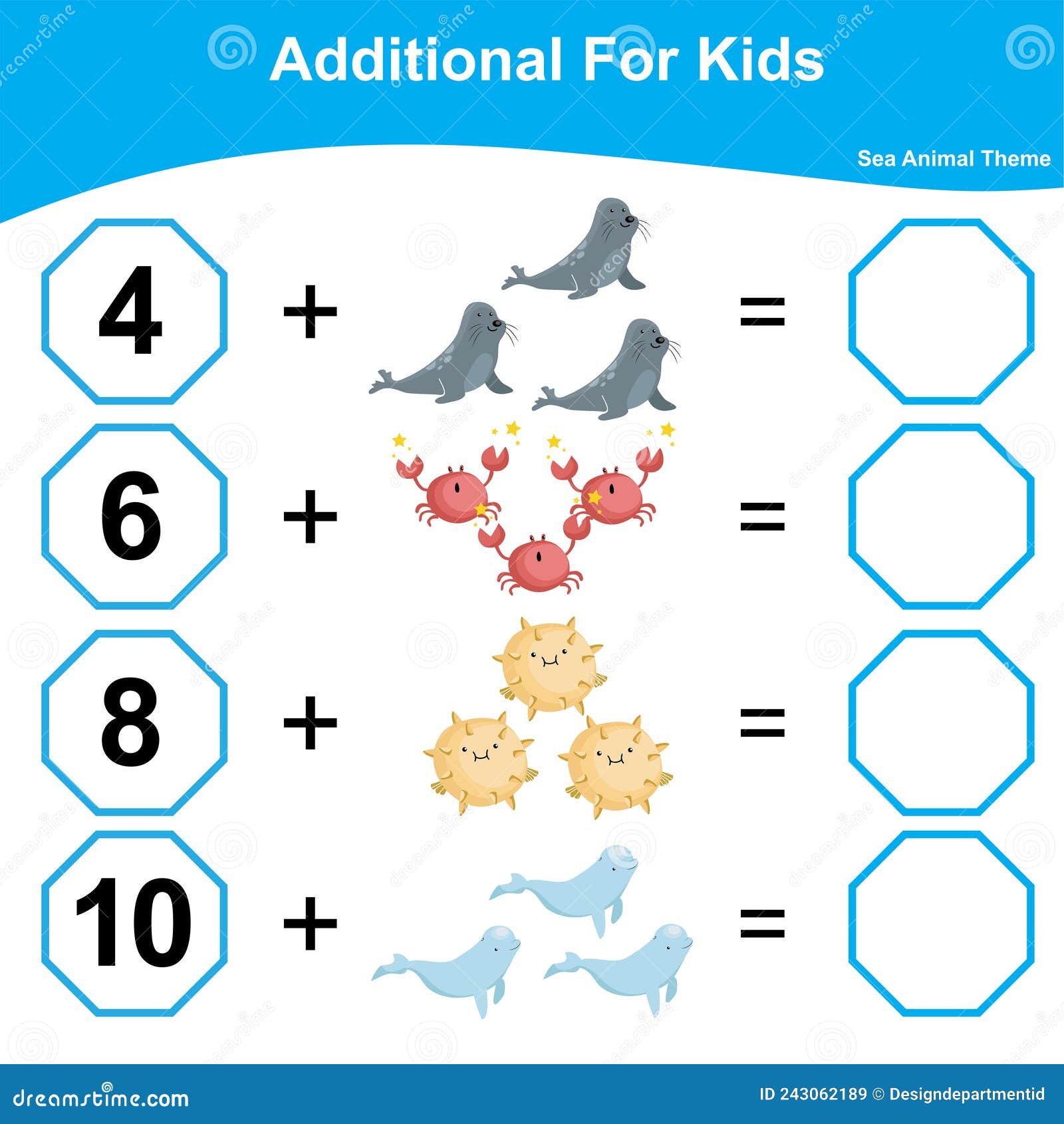 Addition Worksheet for Kids Stock Vector - Illustration of hand ...